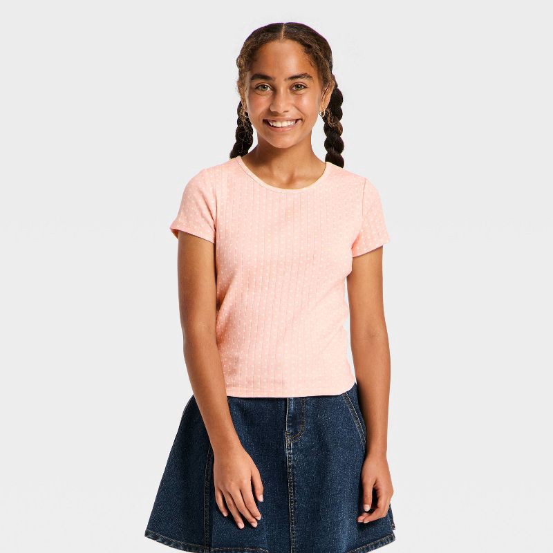 Girls' Mini Heart Print Graphic Pointelle T-Shirt - art class™ Pink M 1 ...