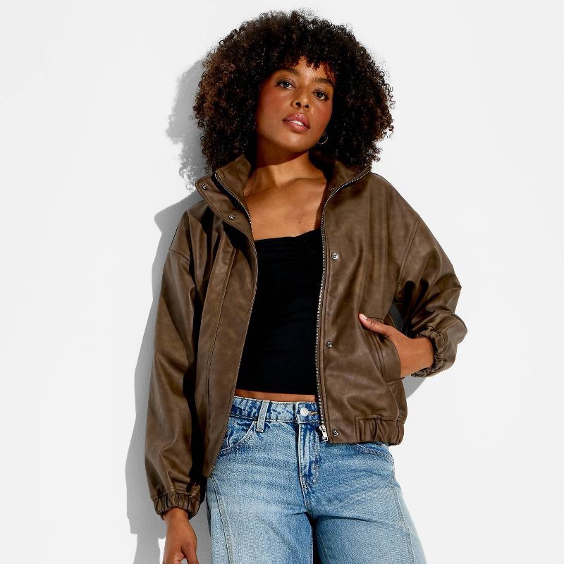 Women's Bomber Jacket - Wild Fable™ Brown L 1 ct | shipt