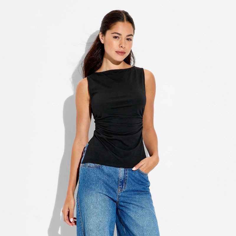 Women's Side Ruched Tank Top - Wild Fable™ Black XS 1 ct | shipt
