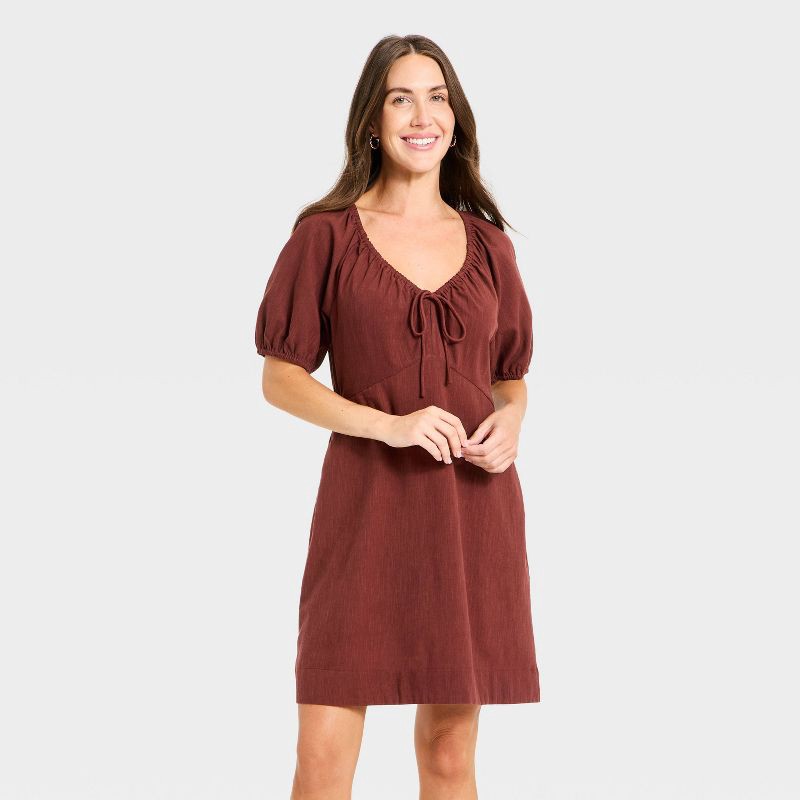Women's Puff Short Sleeve Mini A-Line Dress - Universal Thread™ Maroon ...