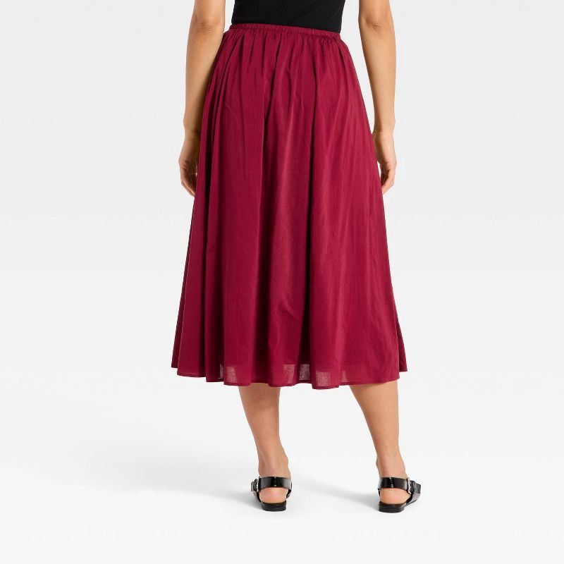 Women's Pull-On Pleated Voile Full Midi Skirt - A New Day™ BurgundyM 1 ...