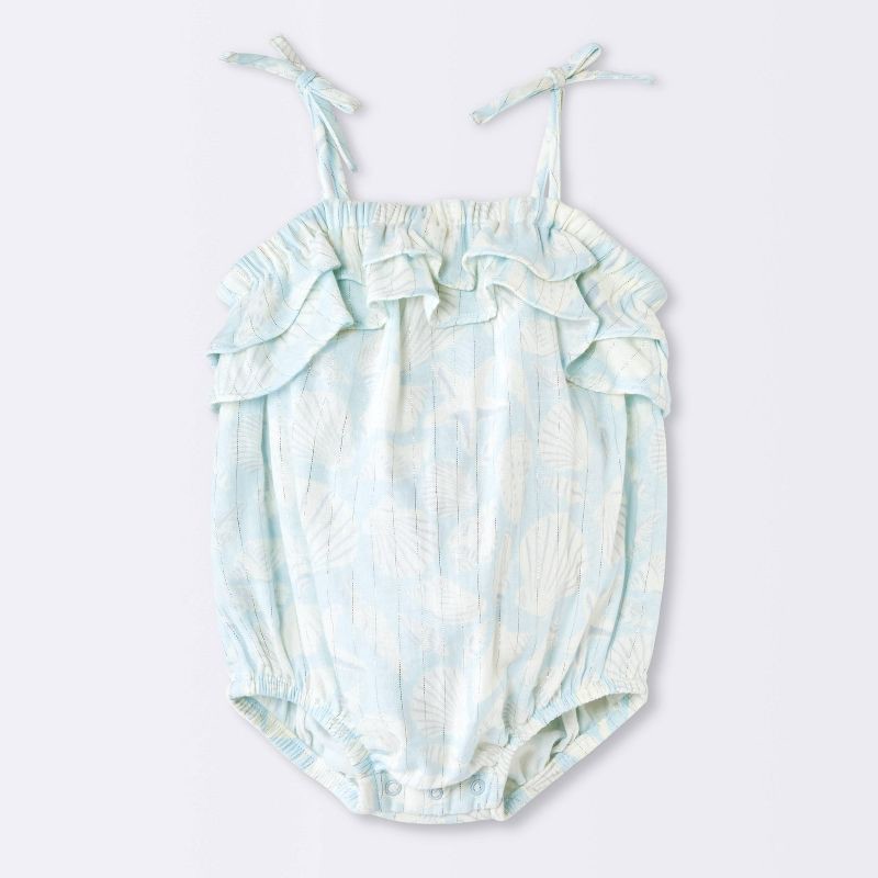 Baby Girls' Sea Shell Ruffle Bubble Romper - Cloud Island™ Blue 6-9M ...