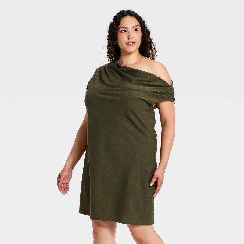 Women's Off the Shoulder Mini Dress - A New Day™ Olive Green XXL | Shipt