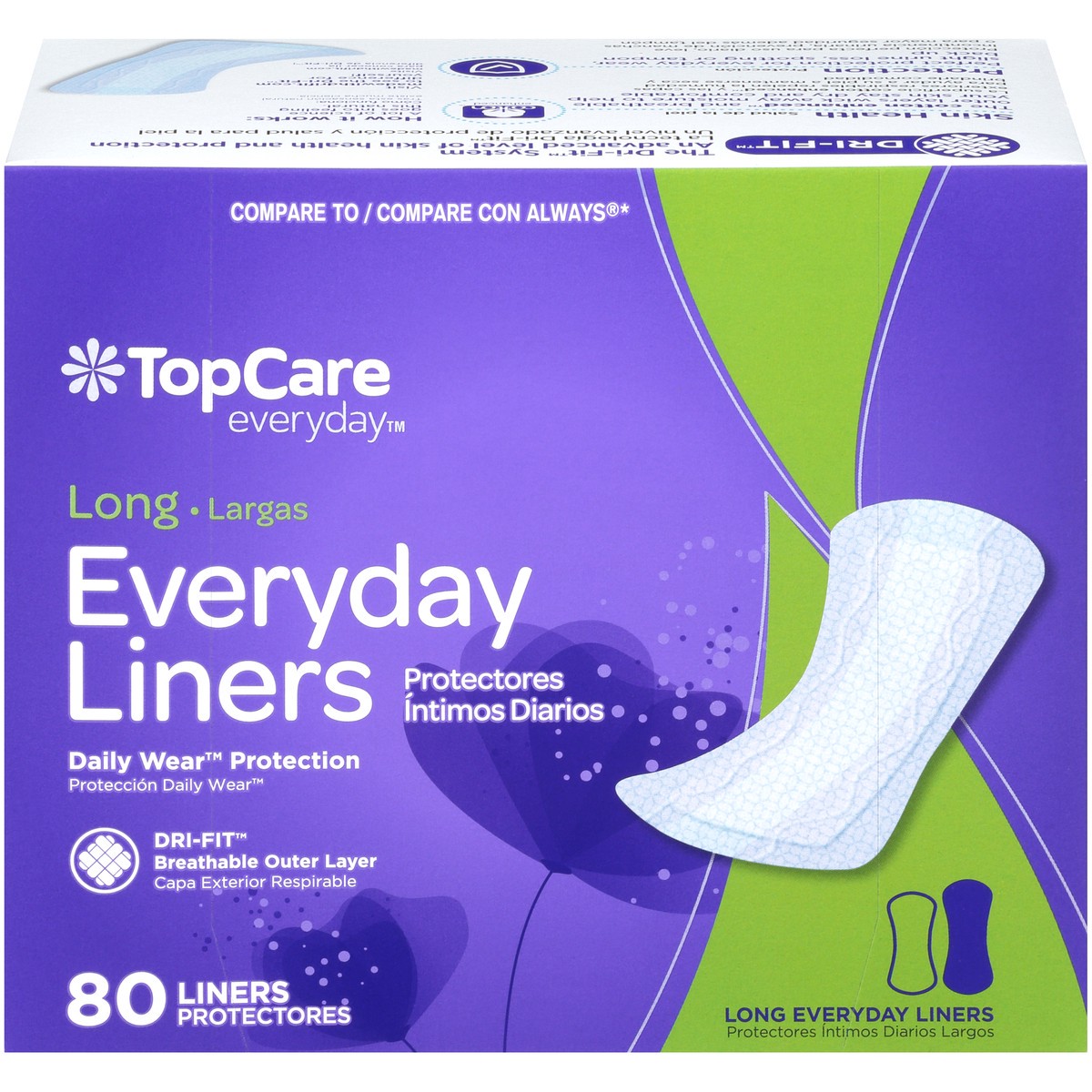 TopCare Pantiliners, Dri-Fit, Long 80 ct | Shipt