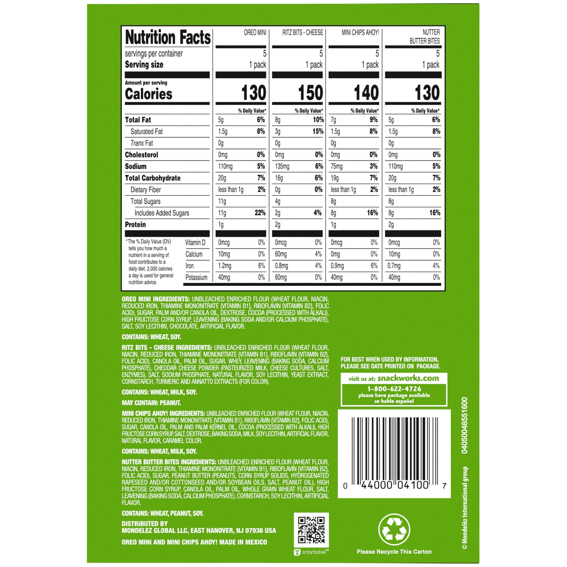 Nabisco MONDELEZ GLOBAL LLC (SNACKS US) MULTI BRAND CARTON - Minis 1z ...