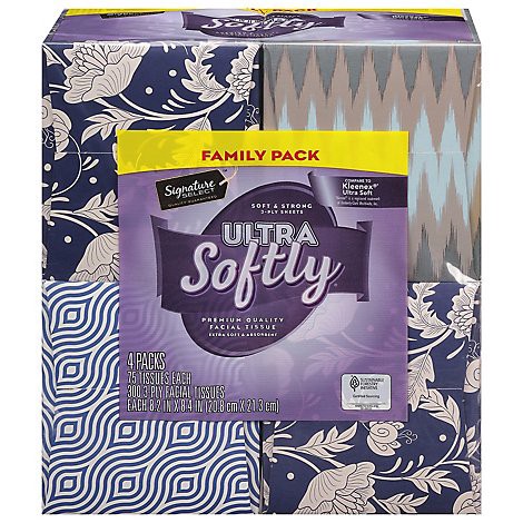 Signature Select Softly Ultra Facial Tissue Box 4pk 75 Ct - 4-75 CT 4 ...