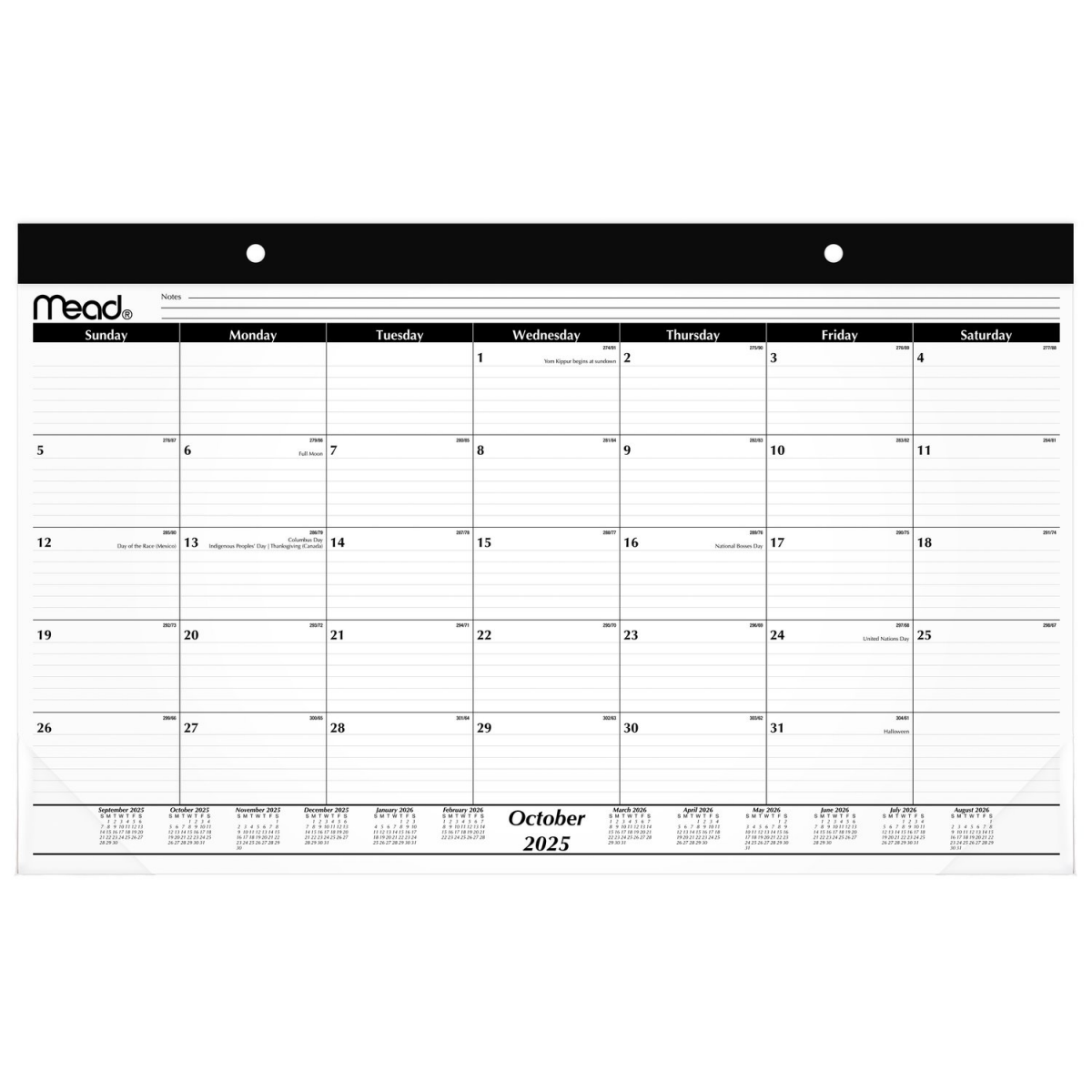 Mead® Basic 2026 Monthly Desk Pad Calendar, Compact, 17 3/4" x 11" 11 ...