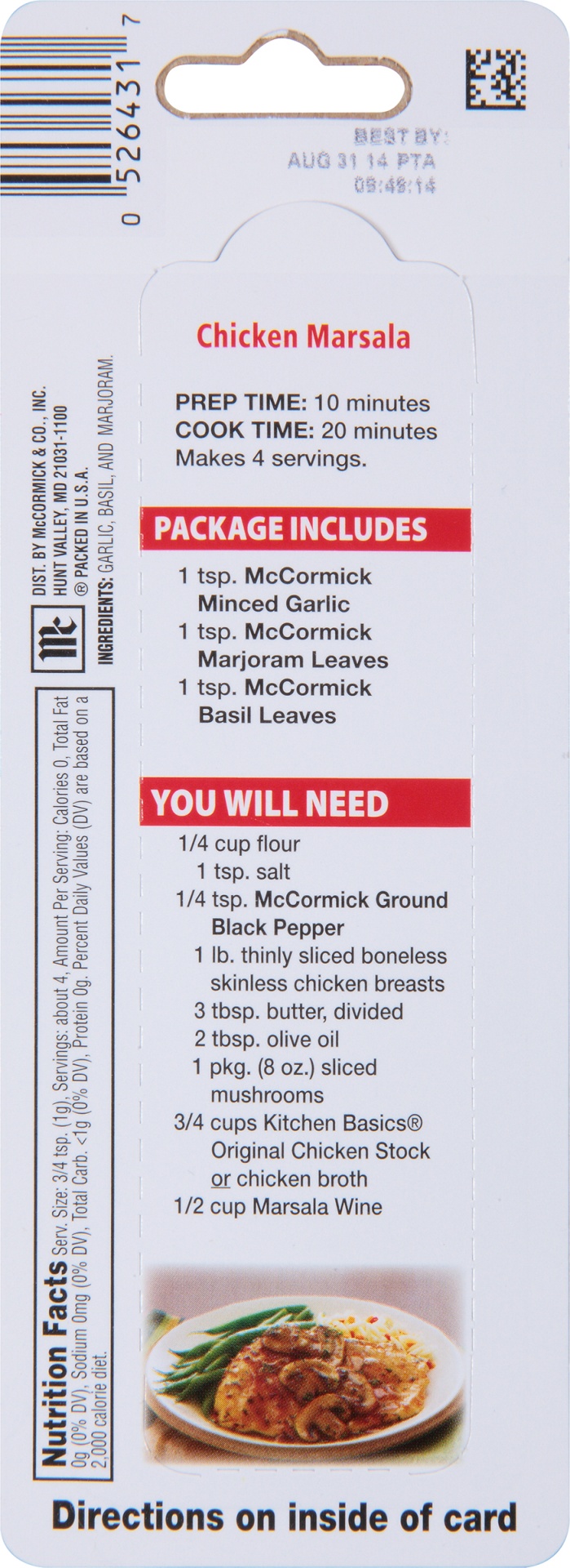 McCormick Pre-Measured Spices & Recipe Card, Chicken Marsala 0.16 oz ...