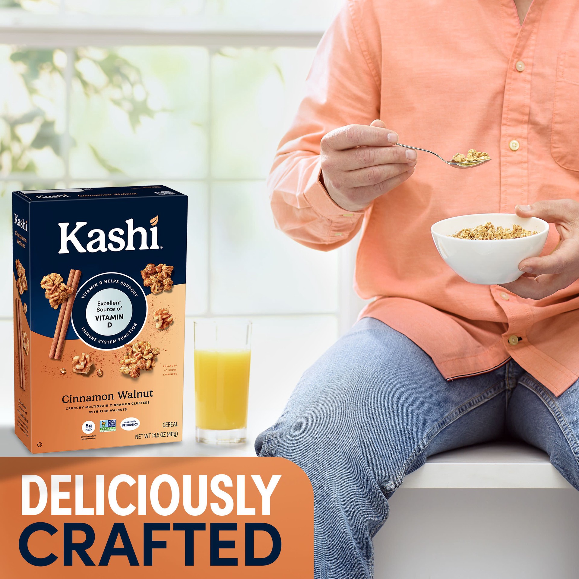 Kashi Cold Breakfast Cereal, Excellent Source of Vitamin D, Fiber Cereal, Cinnamon Walnut, 14 ...
