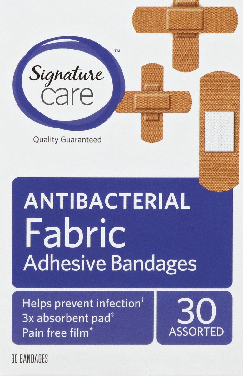 Signature Care Adhesive Bandages Fabric Antibacterial Assorted 30 ct ...
