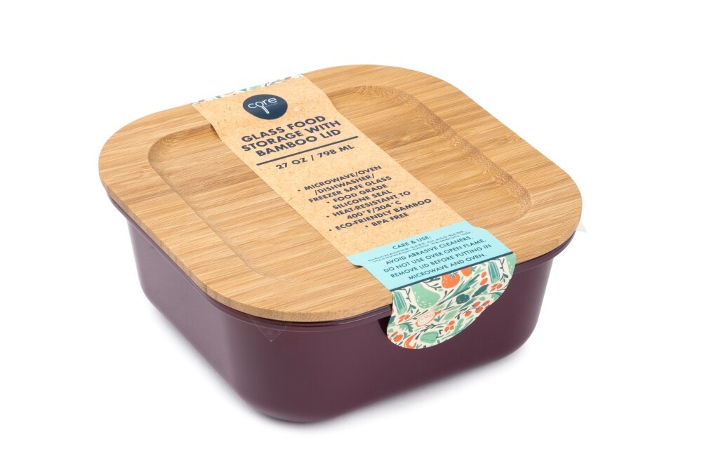 Core Kitchen Concave Colored Glass Food Storage Container With Bamboo ...