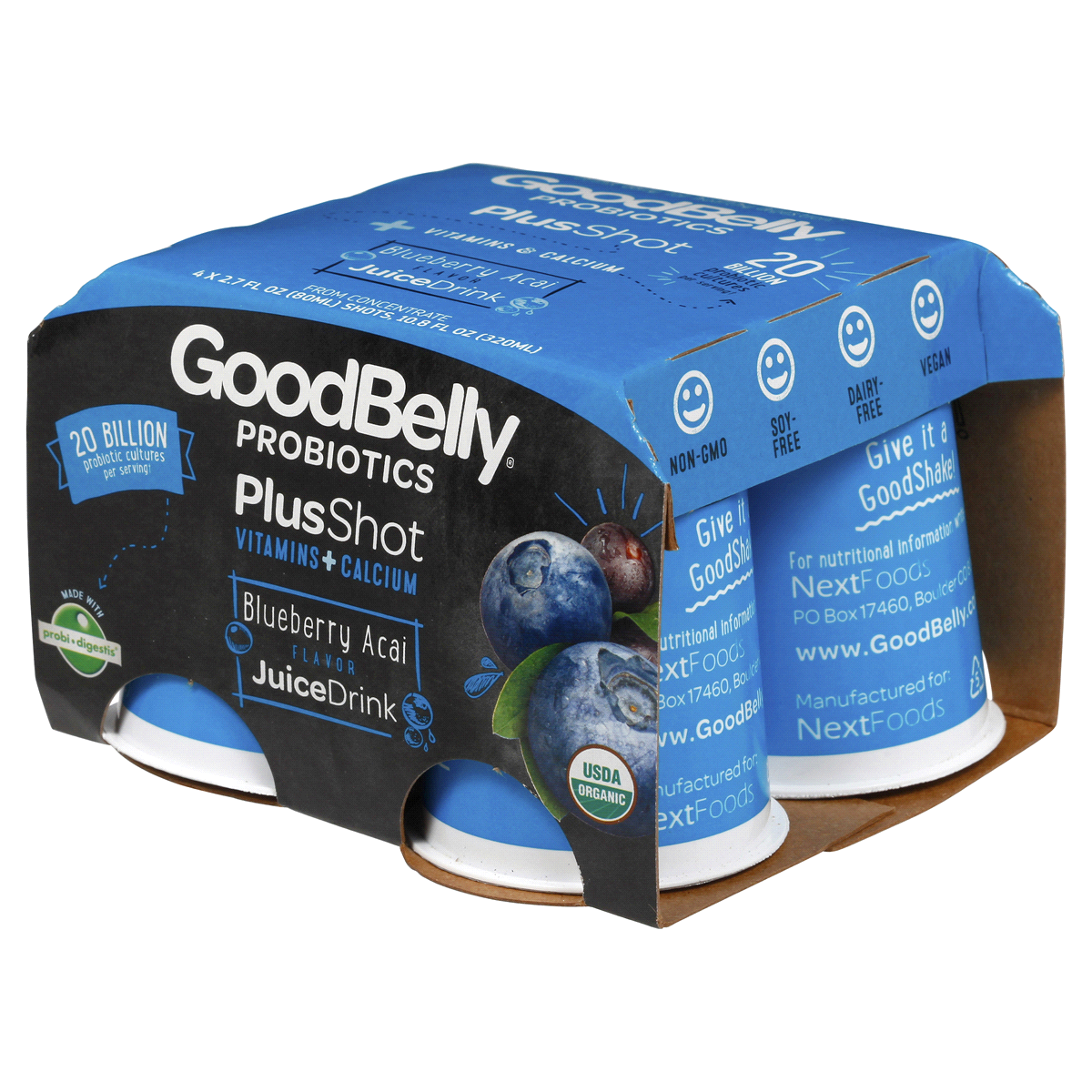 GoodBelly Probiotics PlusShot Blueberry Acai Juice Drink 4 ct; 2.7 oz ...