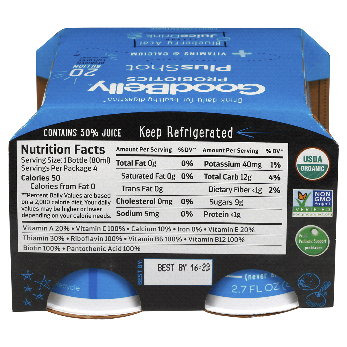 GoodBelly Probiotics PlusShot Blueberry Acai Juice Drink 4 ct; 2.7 oz ...