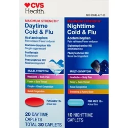 CVS Health Maximum Strength Cold & Flu Caplets, Day & Night Combo Pack ...