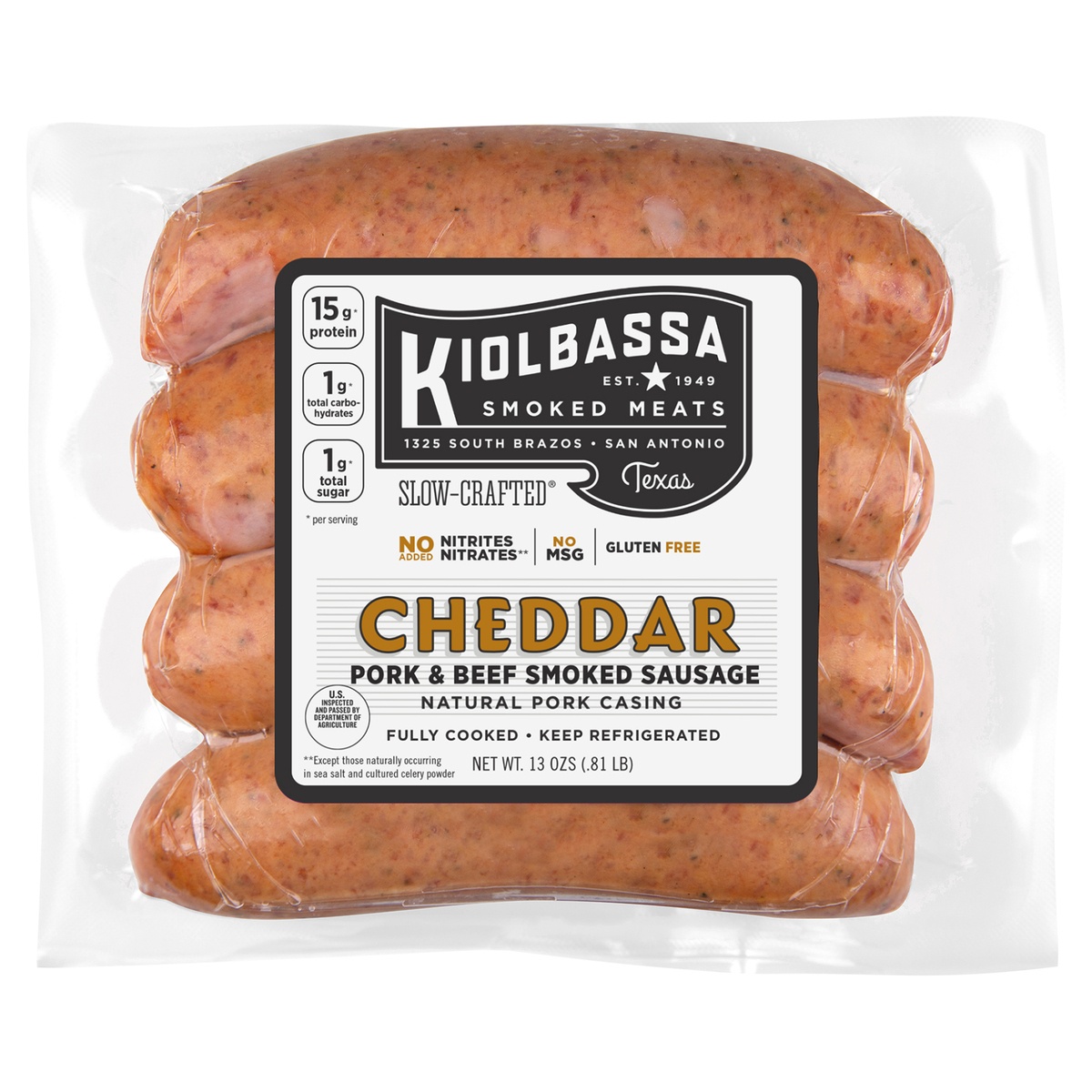 Kiolbassa Cheddar Pork & Beef Smoked Sausage 13 oz | Shipt