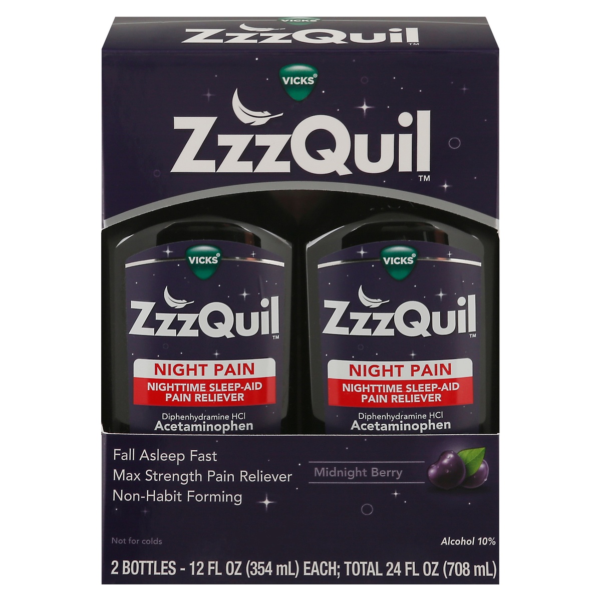 Vicks ZzzQuil Nighttime Pain Relief Sleep Aid Liquid, 2 Bottles of 12 ...