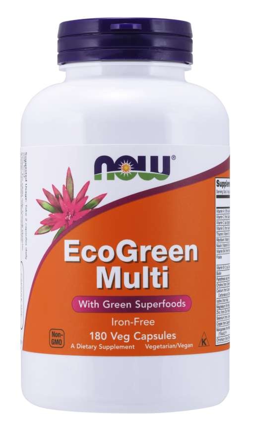 NOW Supplements, EcoGreen Multi Vitamin with Green Superfoods, Iron ...