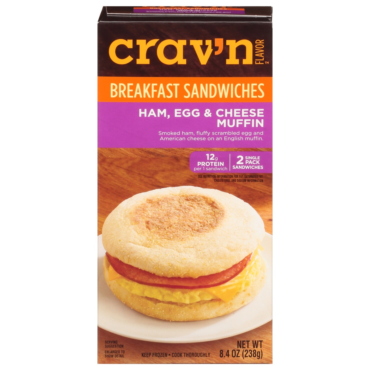 Crav'n Flavor Breakfast Sandwiches, Muffin, Ham, Egg & Cheese 2 ct | Shipt