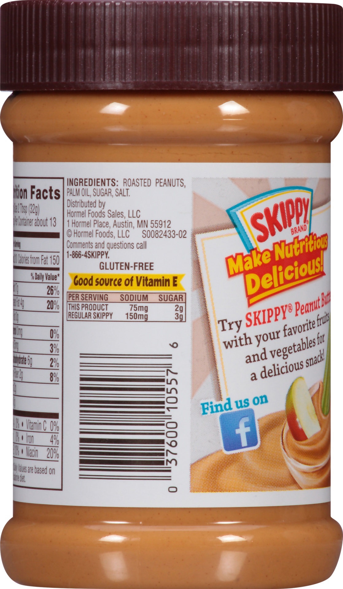 Skippy 1/3 Less Sodium & Sugar Natural Creamy Peanut Butter 15 oz | Shipt
