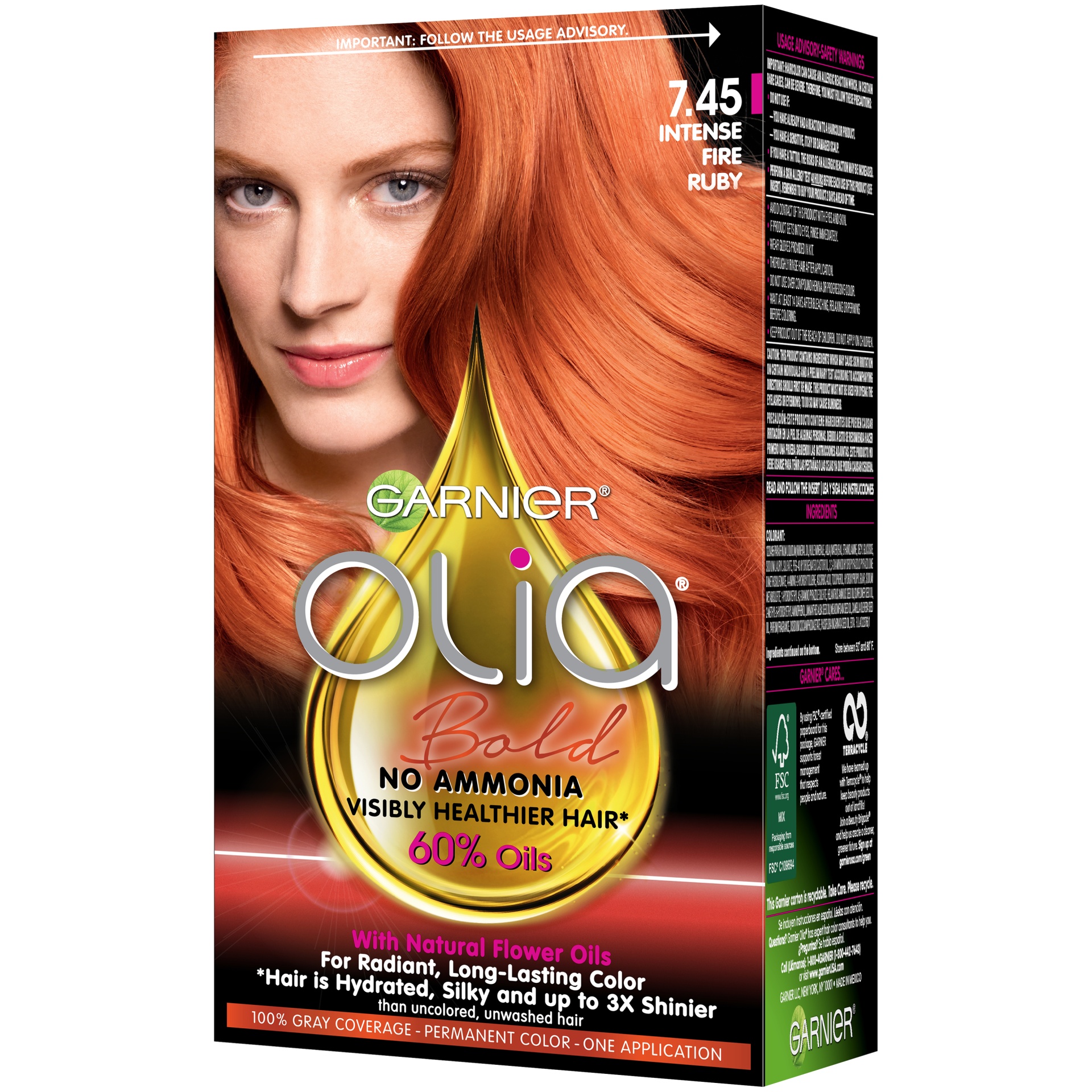 Garnier Olia Oil Powered Permanent Hair Color, 7.45 Intense Fire Ruby ...