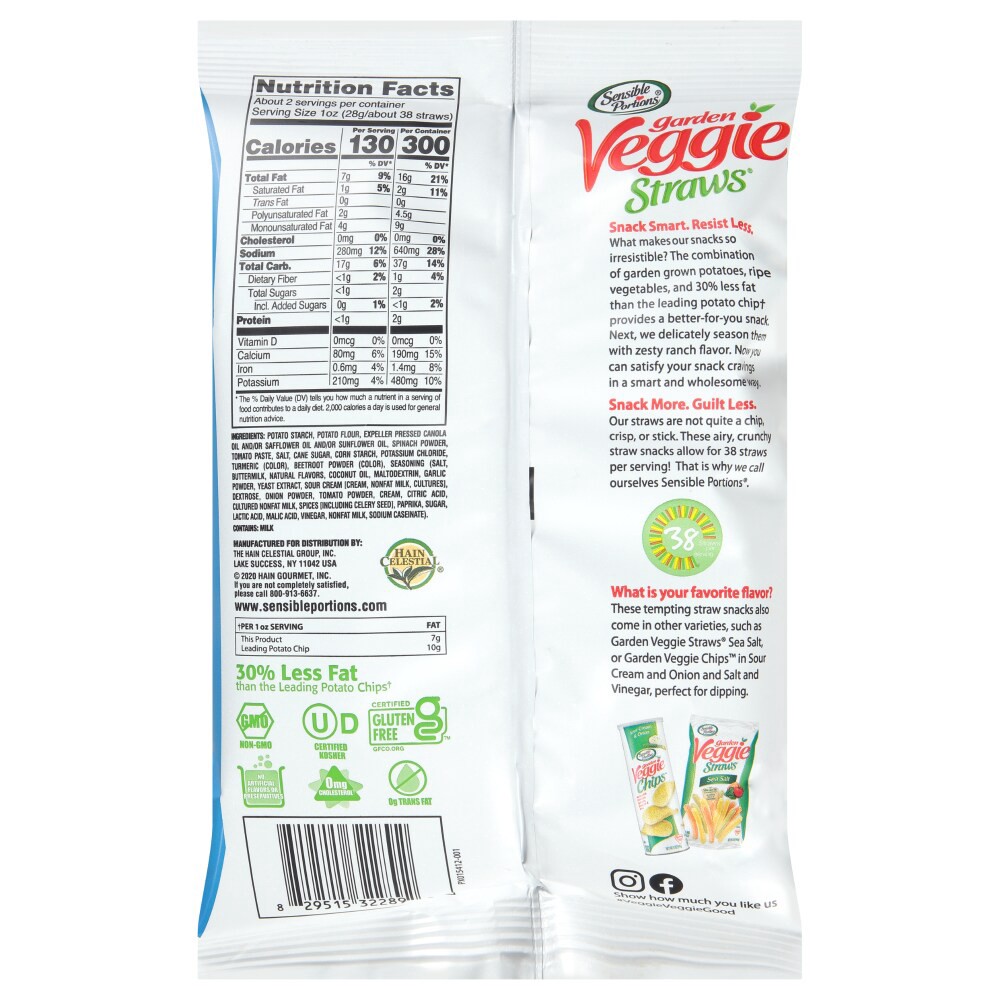 Sensible Portions Garden Veggie Straws Zesty Ranch Vegetable & Potato ...