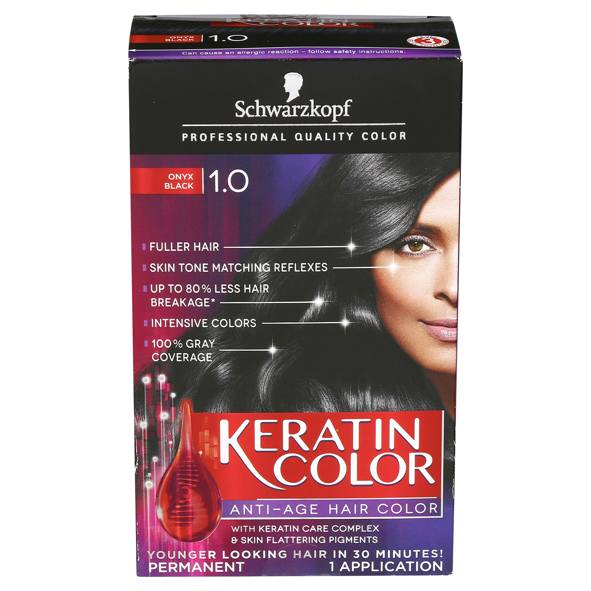 Schwarzkopf Keratin Color Permanent Anti-Age Hair Color 1.0 Onyx Black ...