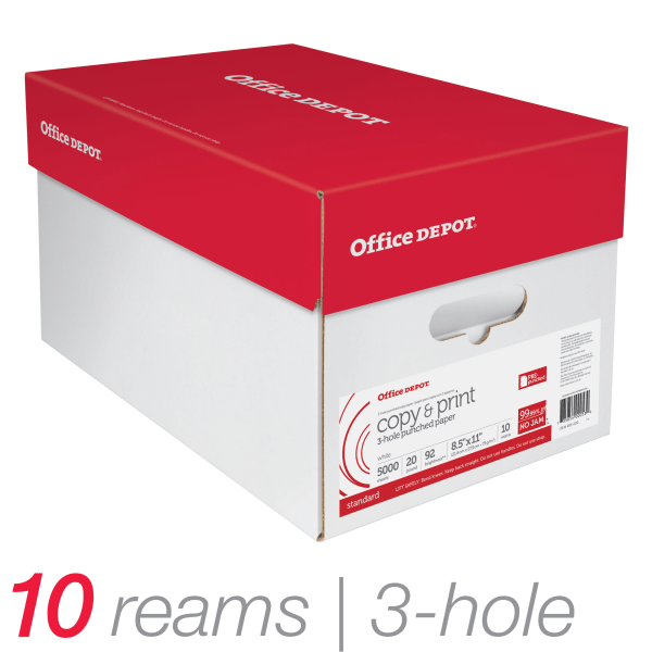Office Depot® 3-Hole Punched Multi-Use Printer & Copy Paper, 10 Reams ...