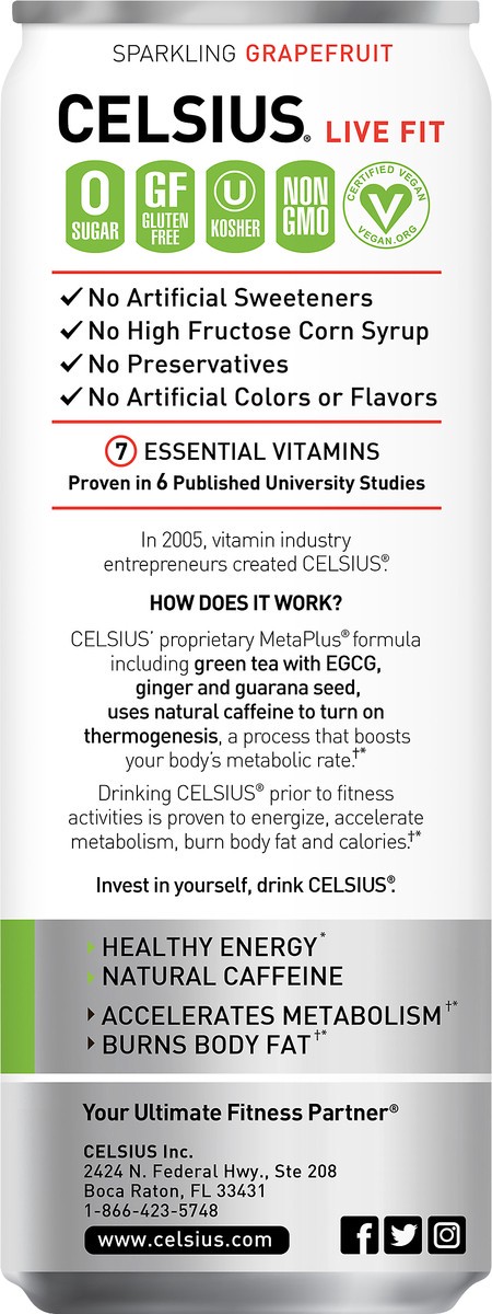 CELSIUS Sparkling Natural Grapefruit Dietary Supplement Drink 12 fl oz | Shipt