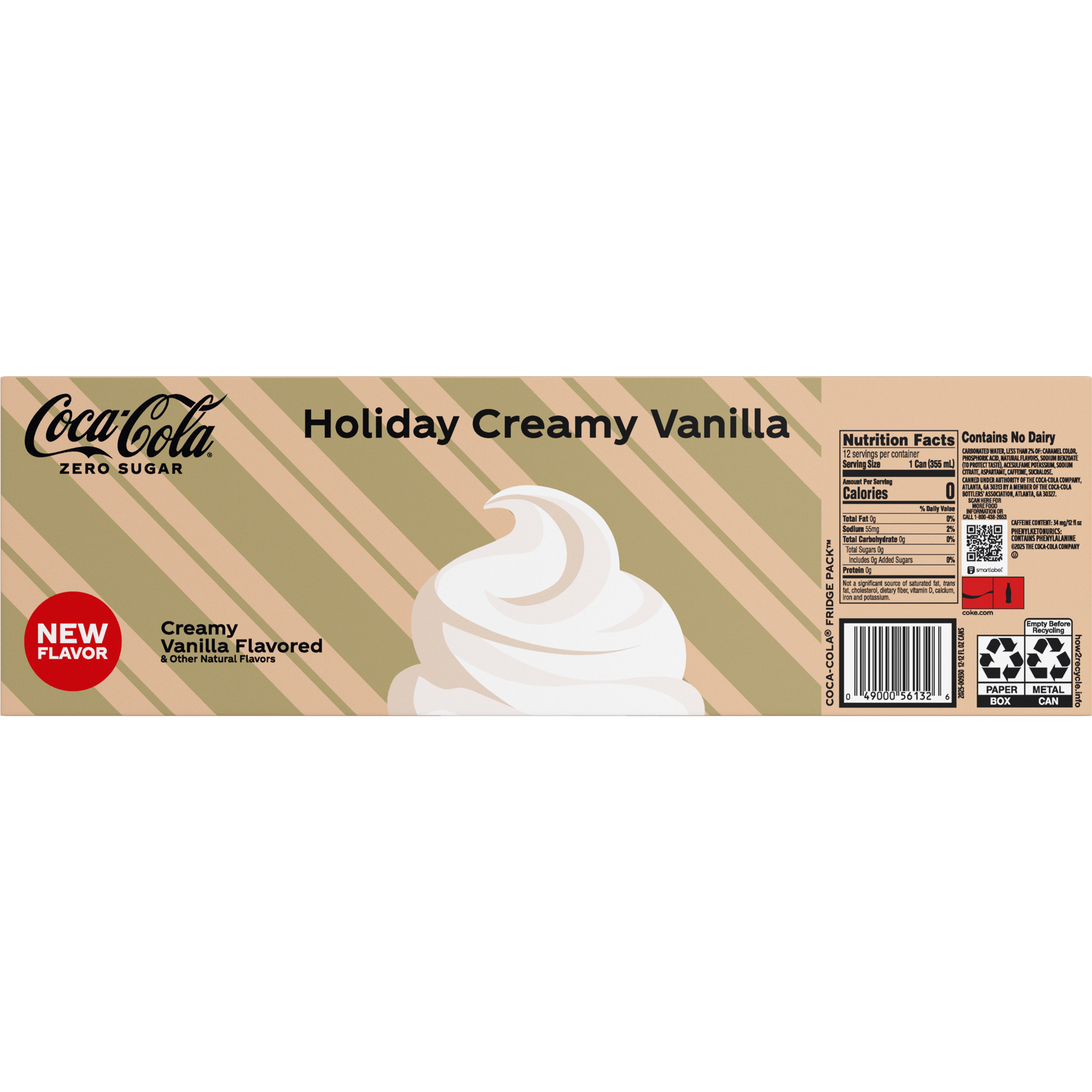Coca-Cola Zero Sugar Holiday Creamy Vanilla Soda Soft Drink Fridge Pack ...