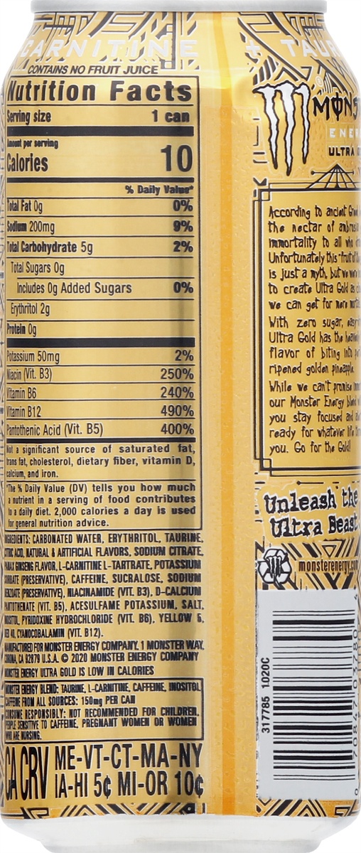 Monster Energy Drink Zero Sugar Ultra Gold 16 fl oz | Shipt