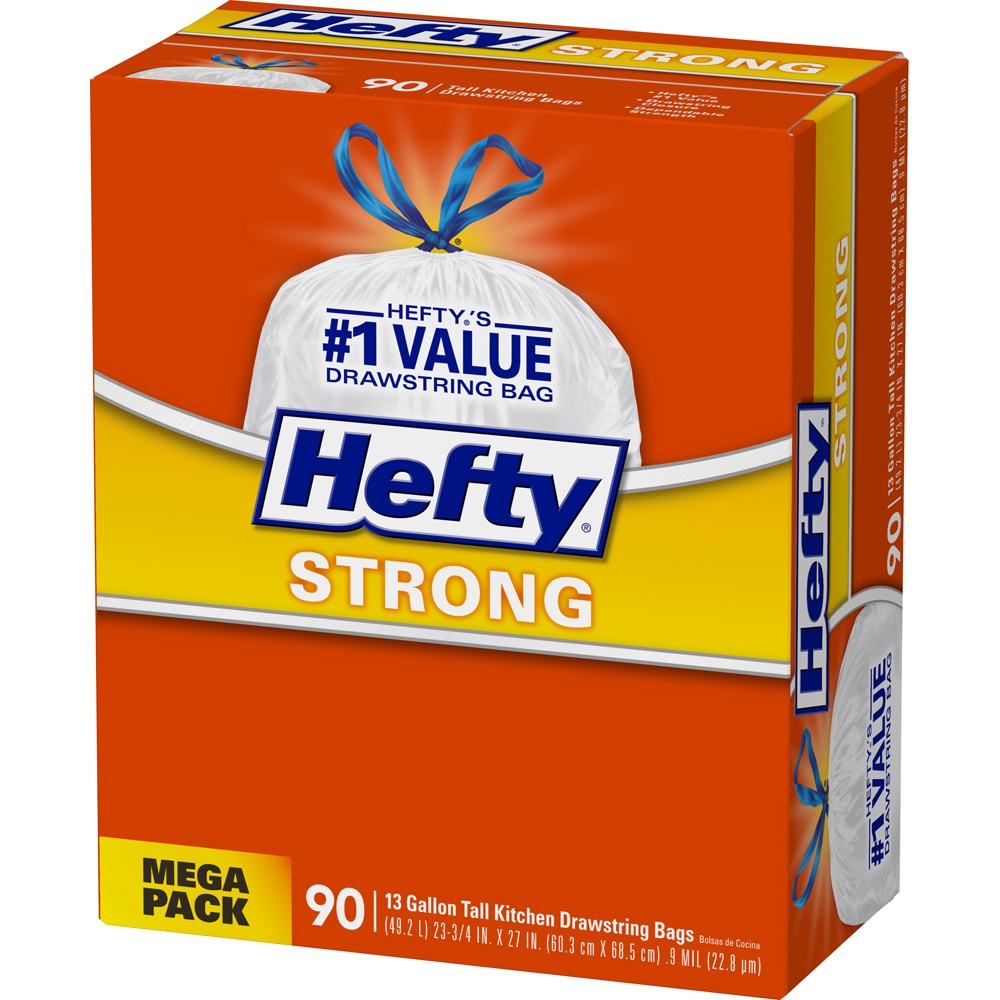Hefty Strong Mega Pack Tall Drawstring 13 Gallon Kitchen Bags 90 ct | Shipt