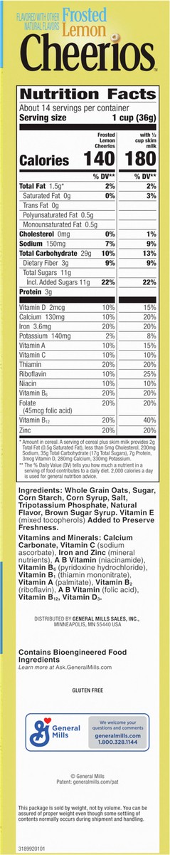 Cheerios Frosted Lemon Cheerios Cereal, Gluten Free Cereal With Whole ...