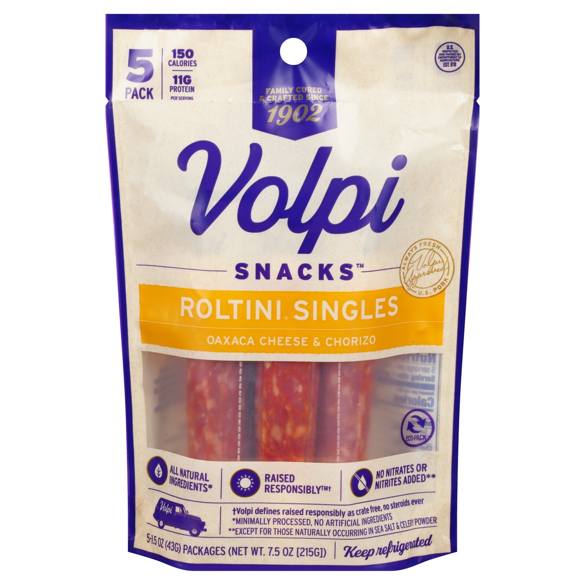 Volpi Roltini, Singles, Oaxaca Cheese & Uncured Chorizo, 5 Pack 5 ct ...