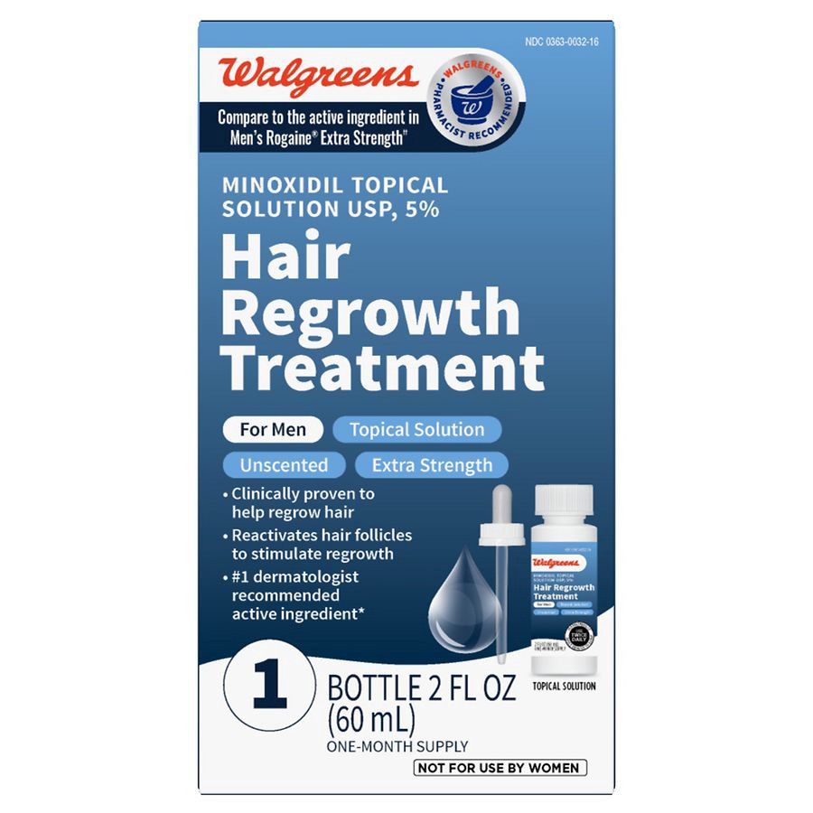 Walgreens Minoxidil Topical Solution 5 Percent, Hair Regrowth Treatment, Extra Strength 2 fl oz ...