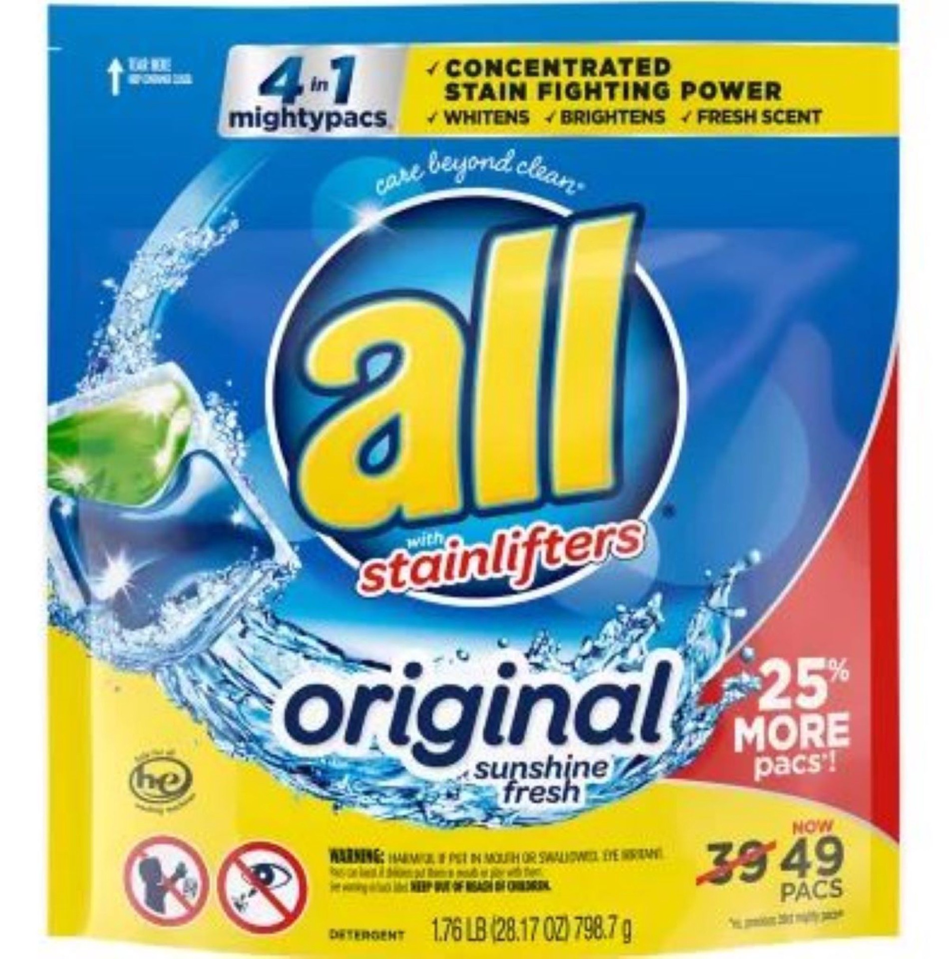 All With Stainlifters Original Mighty Pacs Laundry Detergent, 4 In 1 ...