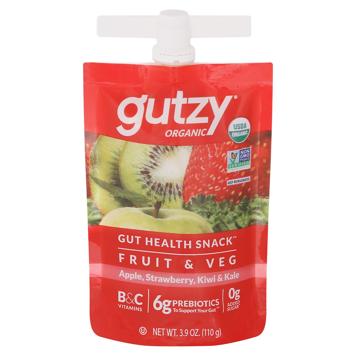 Gutzy Organic Prebiotic Fiber Snack Apple, Strawberry, Kiwi and Kale, 3 ...