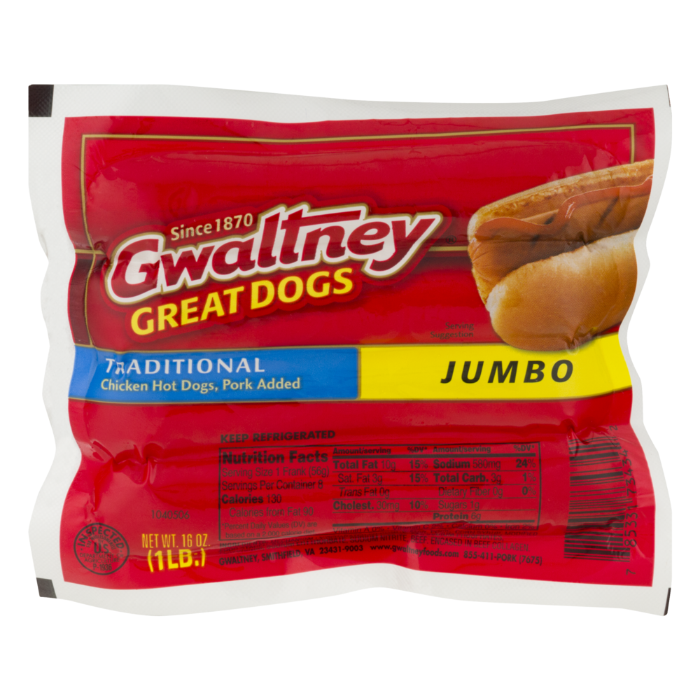 Gwaltney Great Dogs Traditional Jumbo Hot Dogs 16 oz | Shipt