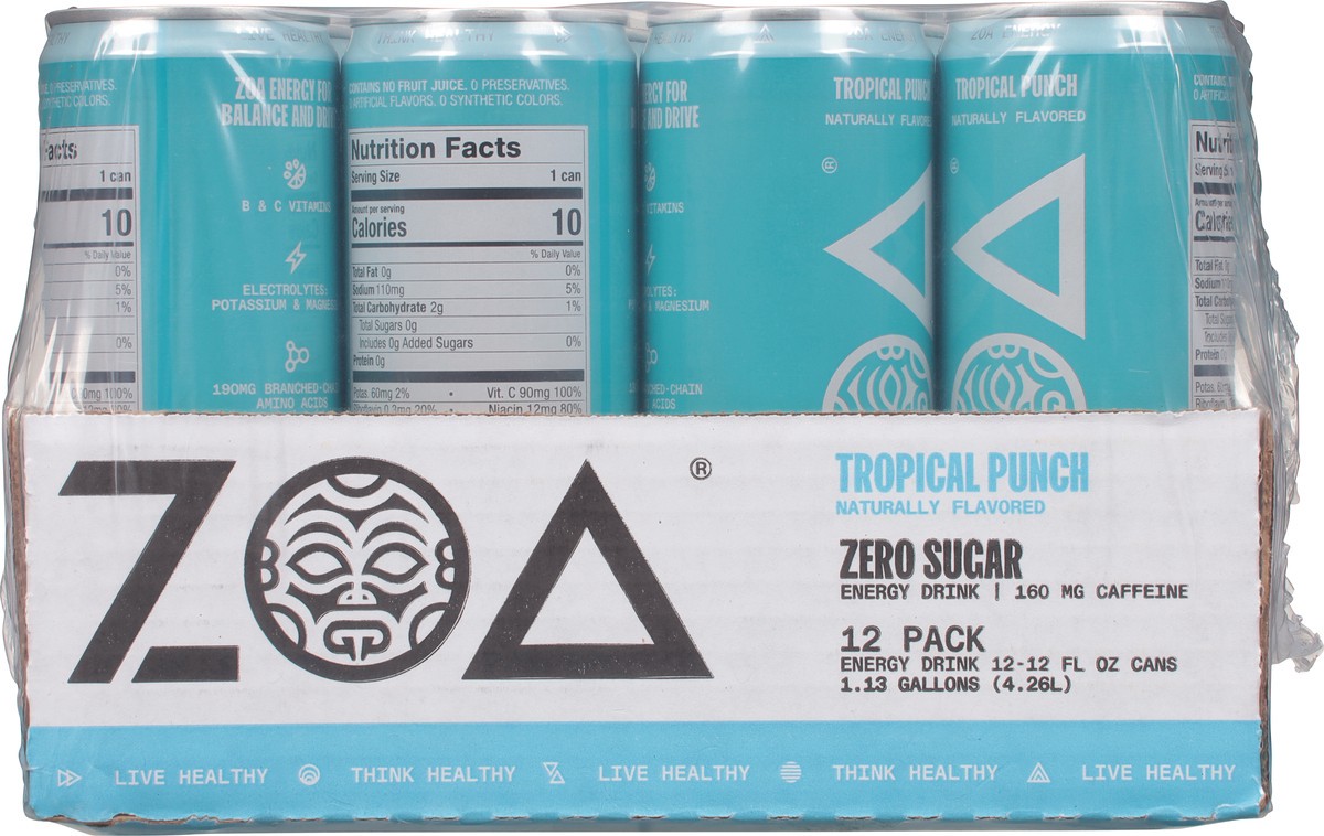 ZOA Zero Sugar Tropical Peach Energy Drink 12 Pack 12 - 12 fl oz Cans ...