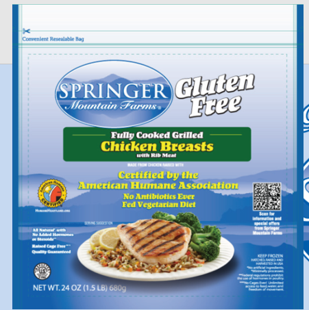 Springer Mountain Gluten Free Fully Cooked Grilled Chicken Breast 24 oz ...