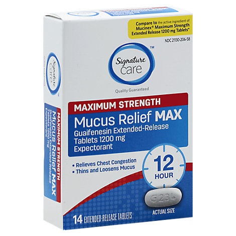 Signature Care Mucus Relief Max Maximum Strength Extended Release ...