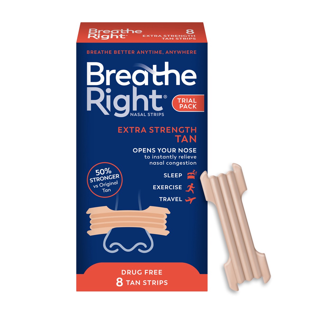 Breathe Right Nasal Strips, Extra Strength, Drug Free, Trial Pack 8 ct ...