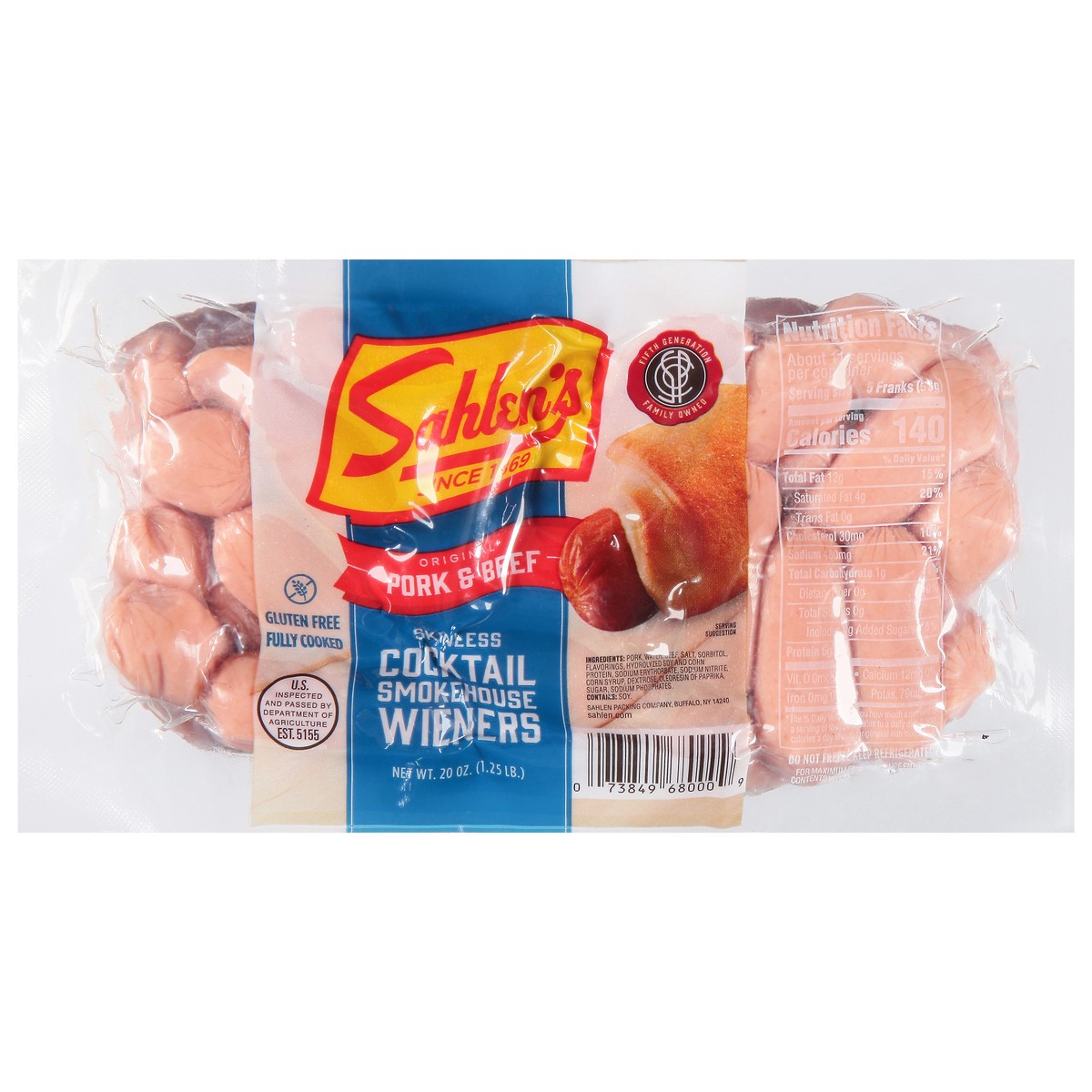 Sahlen's Skinless Cocktail Smokehouse Pork & Beef Wieners 20 oz 20 oz ...