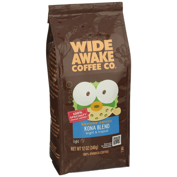 Wide Awake Coffee Co. Light Roast Kona Blend 100% Arabica Ground Coffee ...
