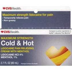 CVS Health Maximum Strength, Hot & Cold, Lidocaine Pain Relieving Cream With Menthol, 2.7 Oz 1 ...