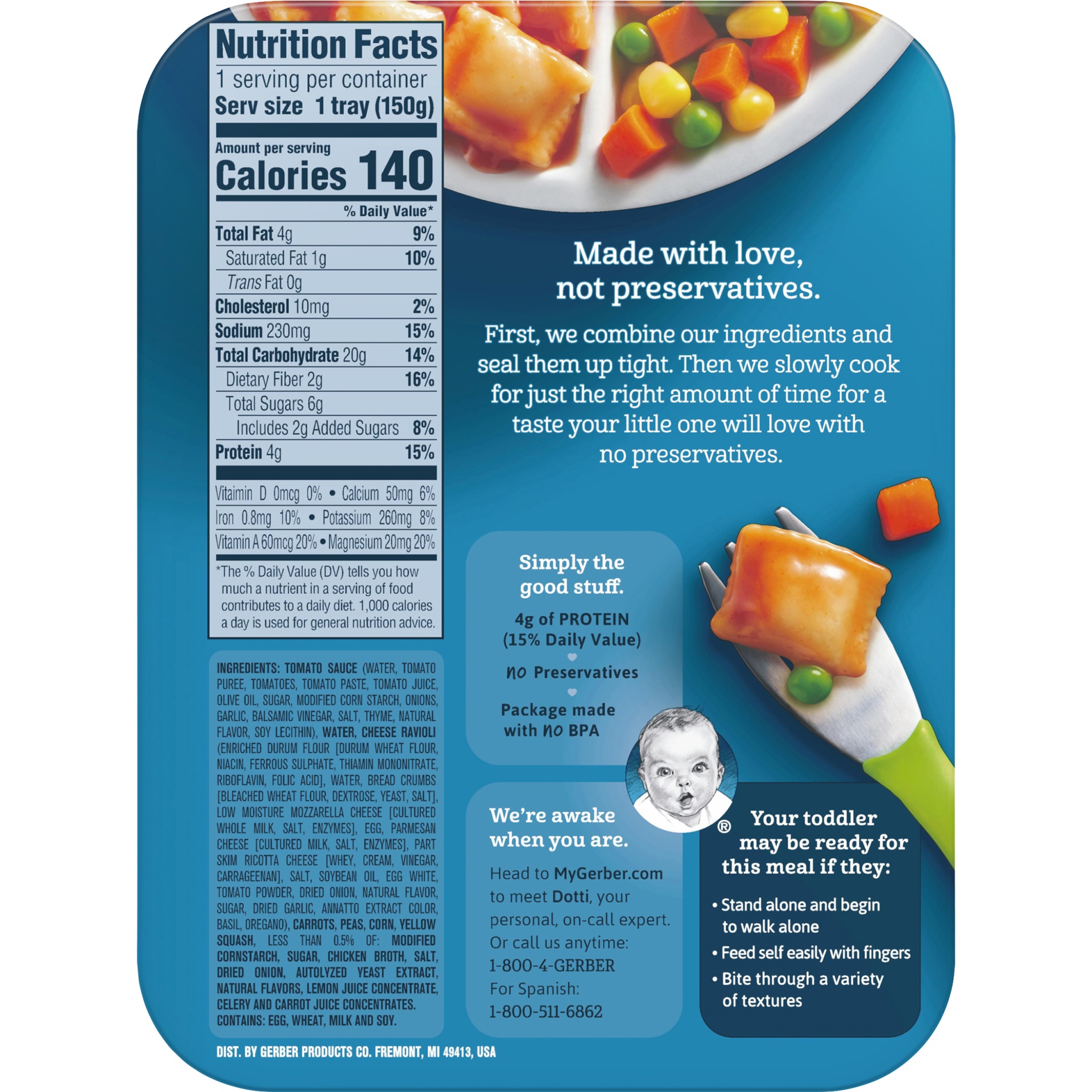Gerber Graduates Lil' Entrees, Cheese Ravioli in Tomato Sauce With ...