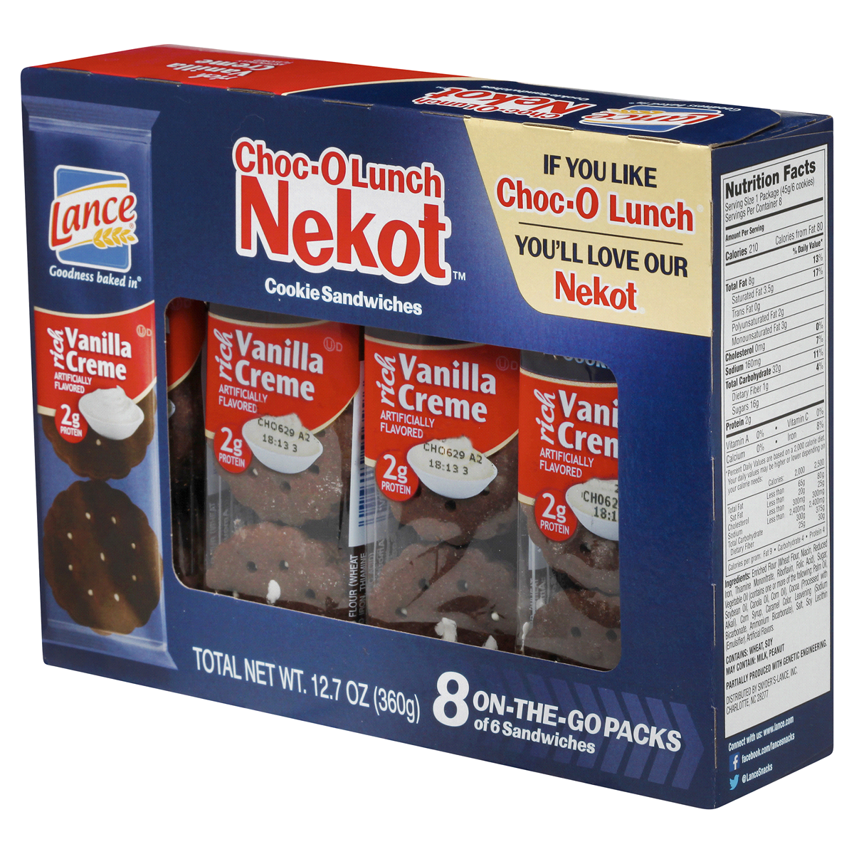 Lance Chocolate-O Lunch Nekot Chocolate Creme Cookie Sandwiches 8 ct ...