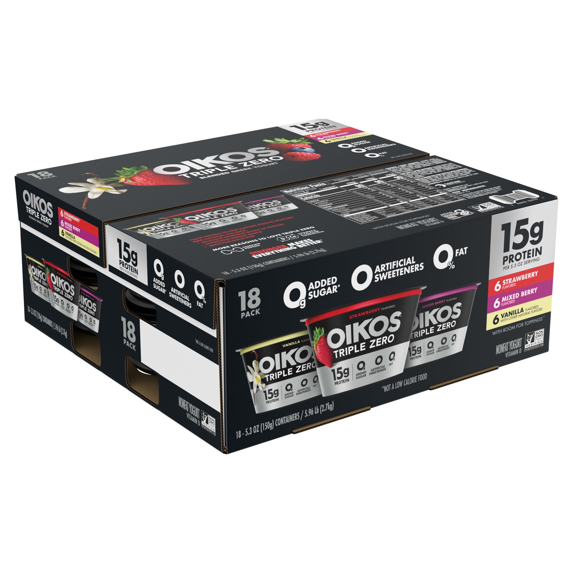 Oikos Triple Zero Variety Pack Greek Yogurt, 5.3 Oz. Cups, 18 Count 18 ...