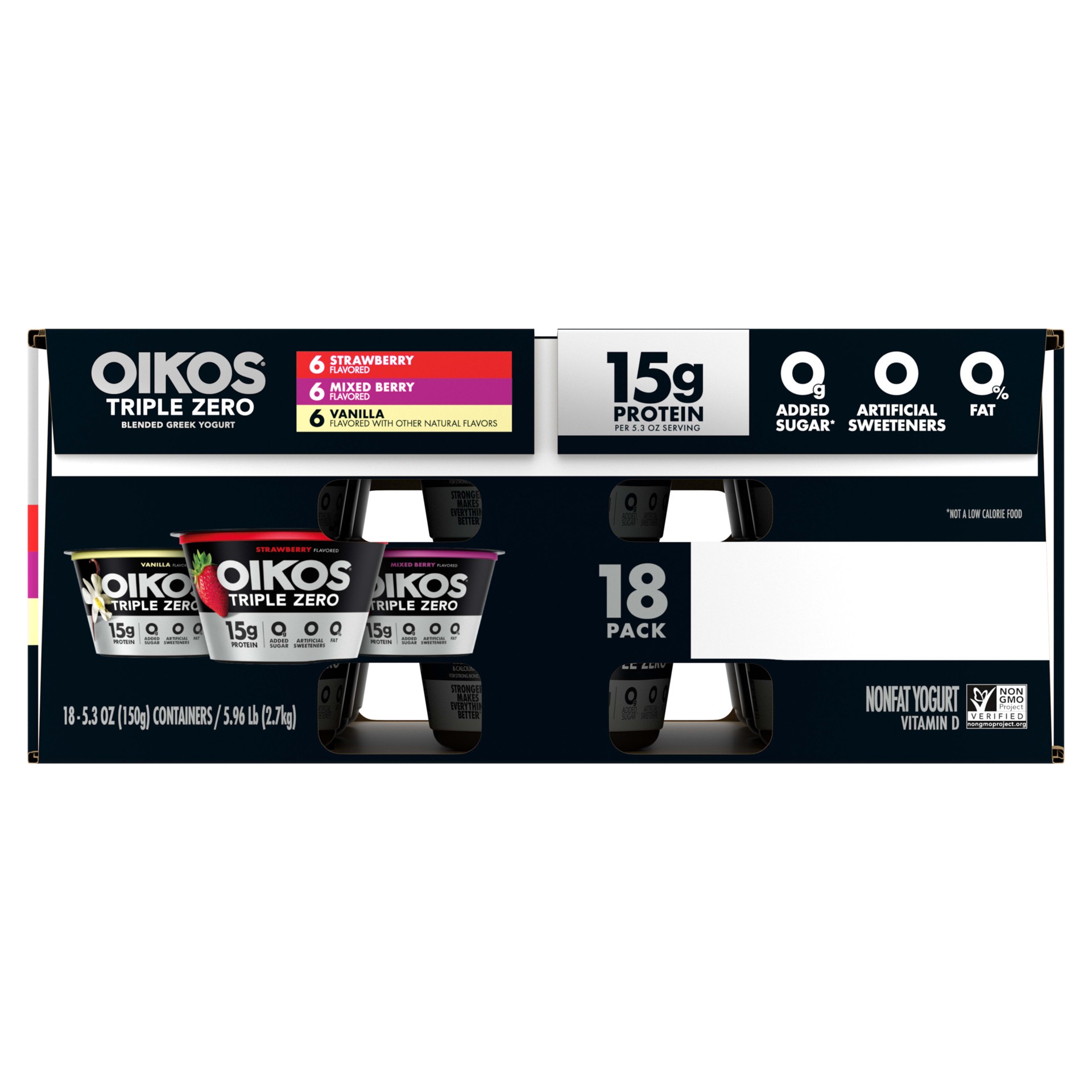 Oikos Triple Zero Variety Pack Greek Yogurt, 5.3 Oz. Cups, 18 Count 18 ...