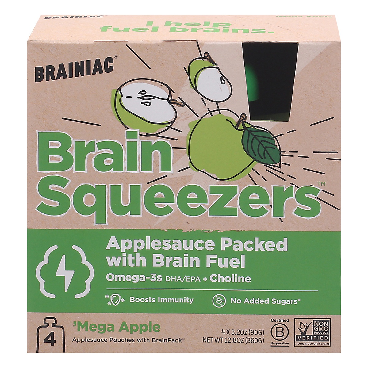 Brainiac Brain Squeezers Mega Apple Applesauce 4 - 3.2 oz Pouches 4 ct ...