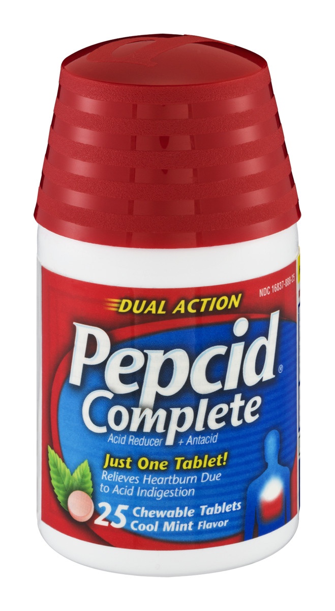 Pepcid Complete Dual Action Acid Reducer + Antacid Cool Mint Chewable ...